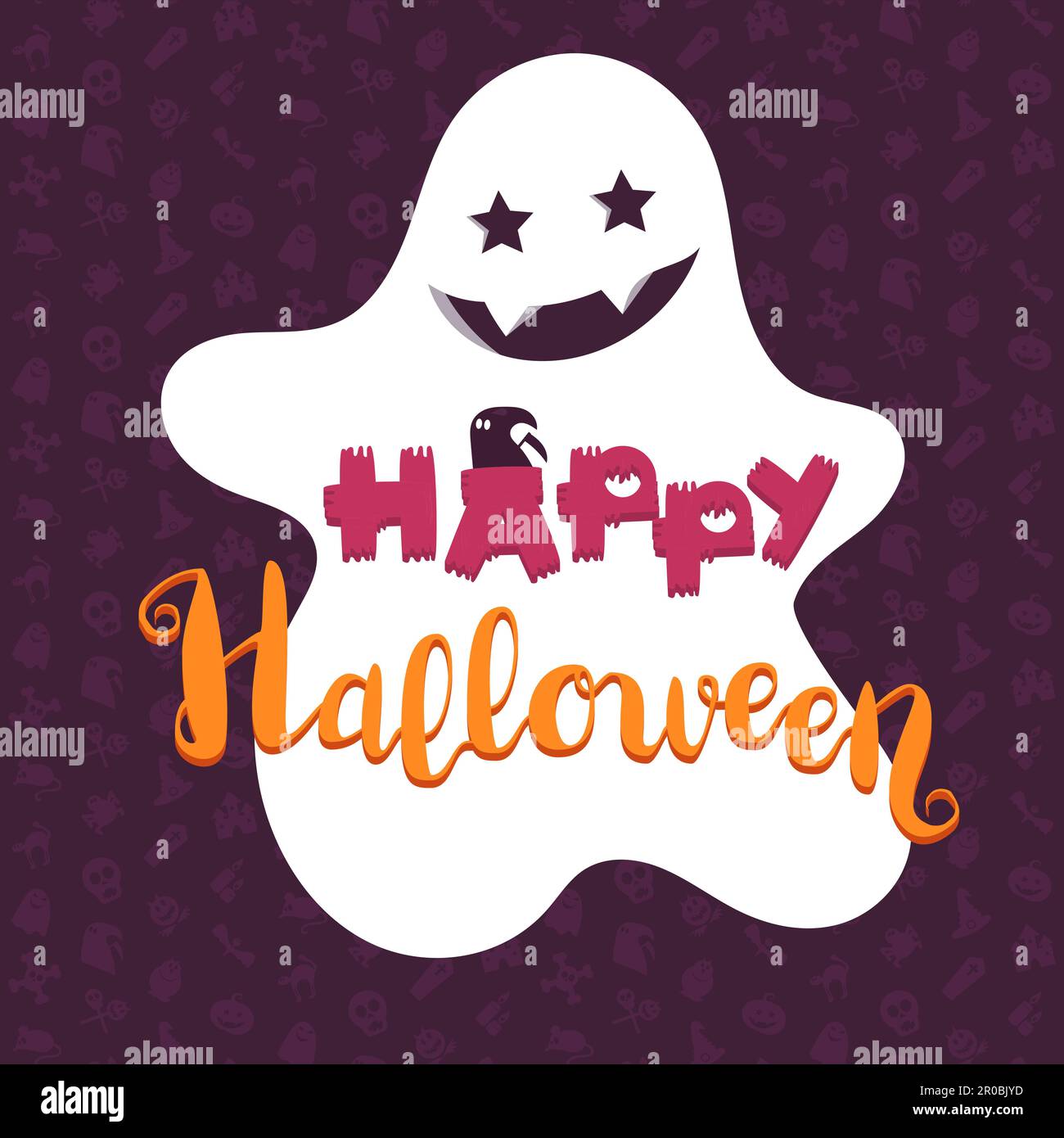 Happy Halloween Lettering with ghost. Holiday concept for print, fabric ...