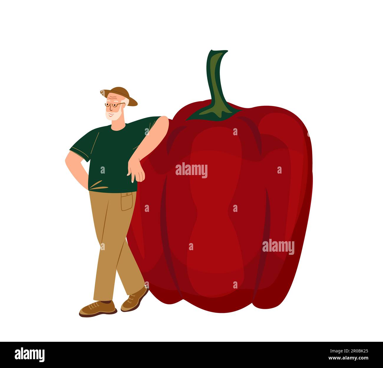 Happy Retired Aged person grown up huge sweet bell pepper.Vegetarian ...