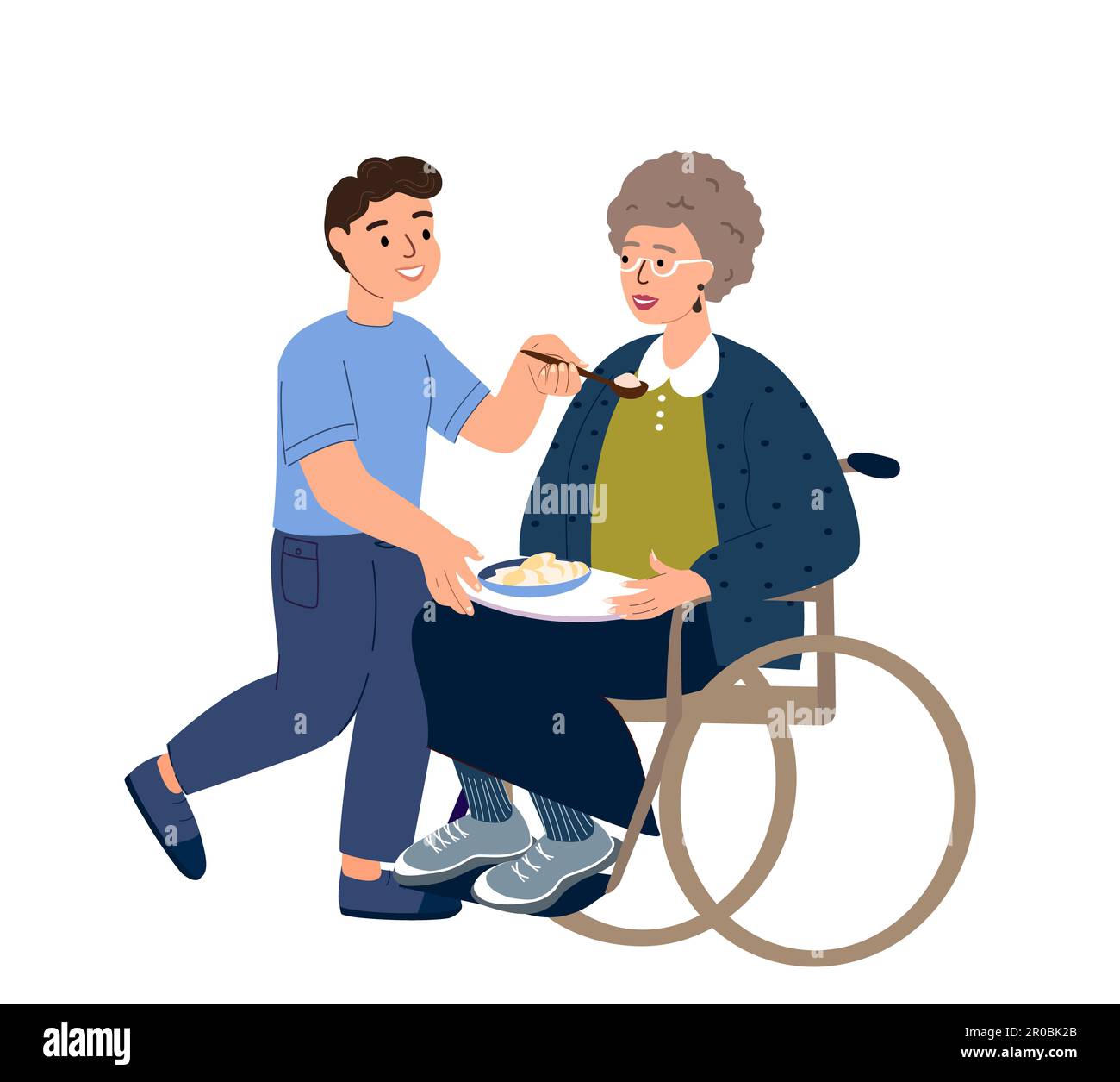Loving grandchild feeding his old disabled granny in the wheelchair ... Loving grandchild feeding his old disabled granny in the wheelchair ...