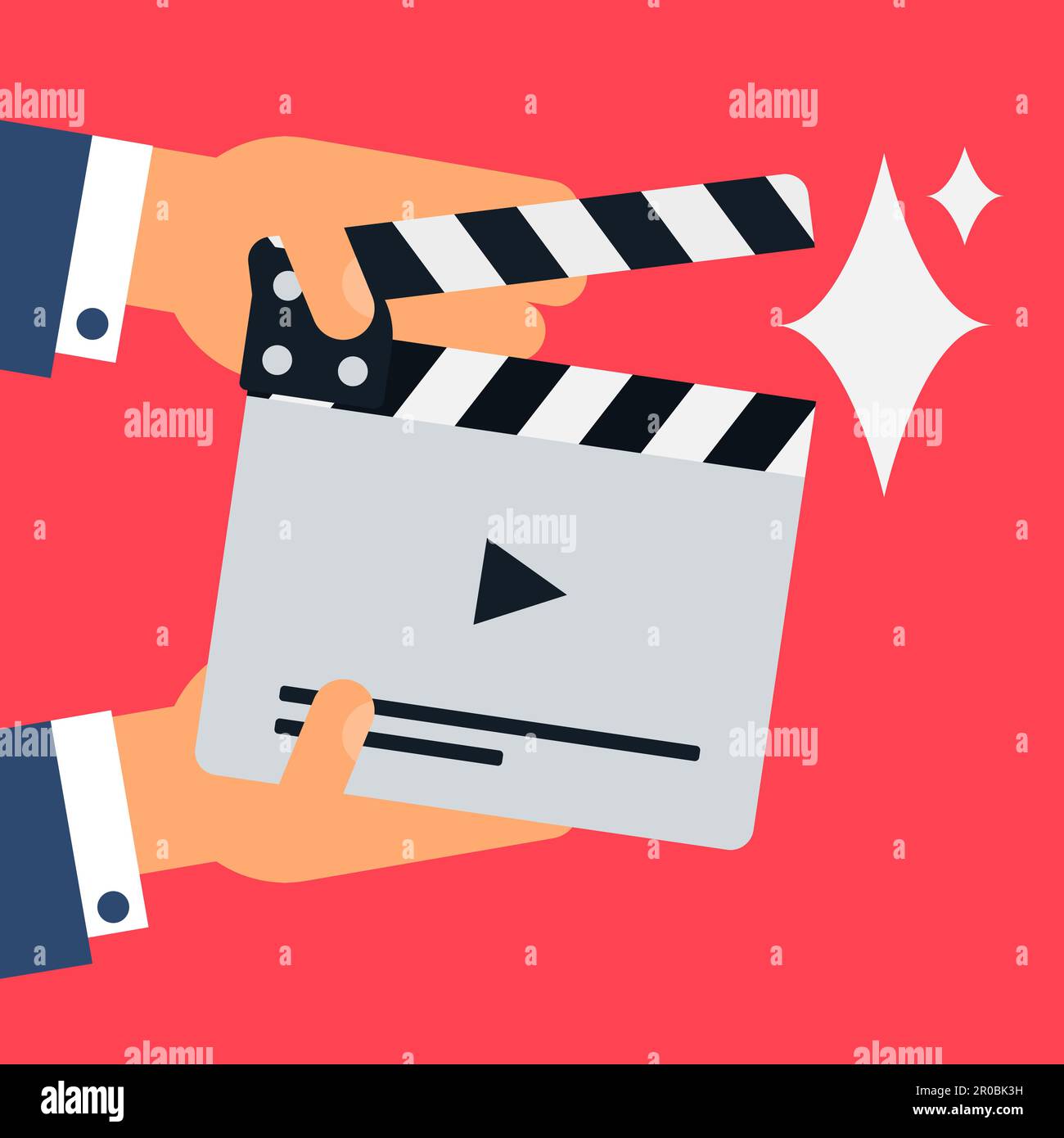 Flat movie clapperboard symbol in hands. Stylish blank movie ...