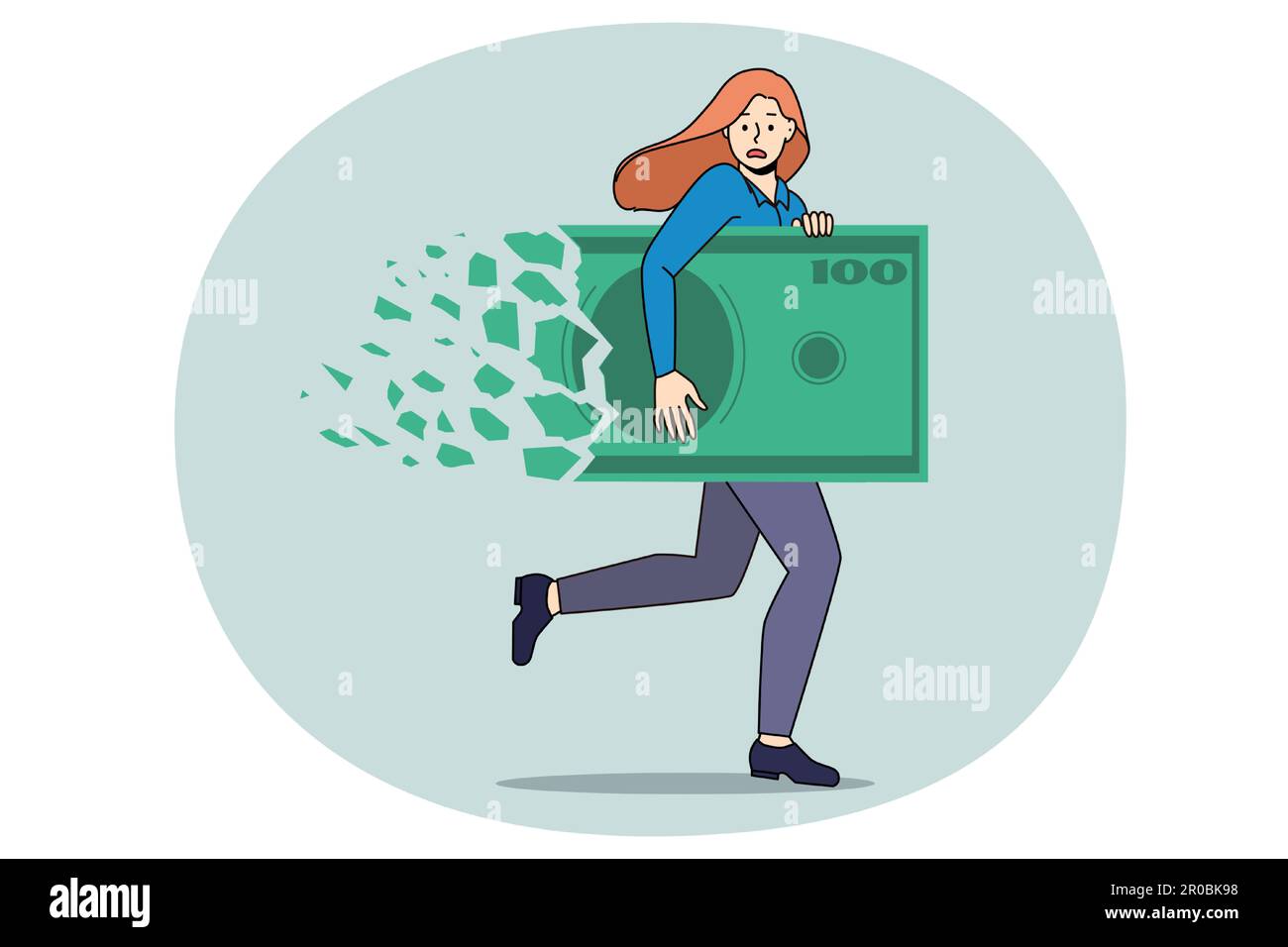 Businesswoman run with dollar bill collapsing. Money loss and decline ...