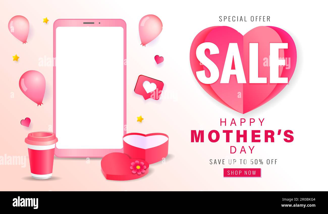 Mother's day sale up to 50 off web banner with text space on smartphone ...