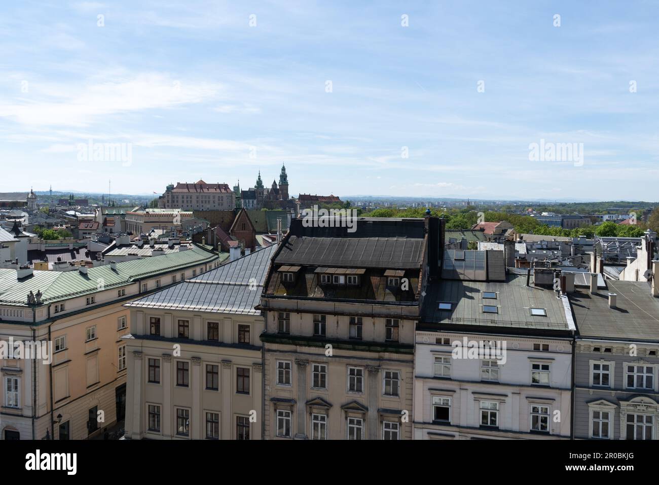 Aerial view of Kraków, Poland. Tenement houses of Cracow old town ...