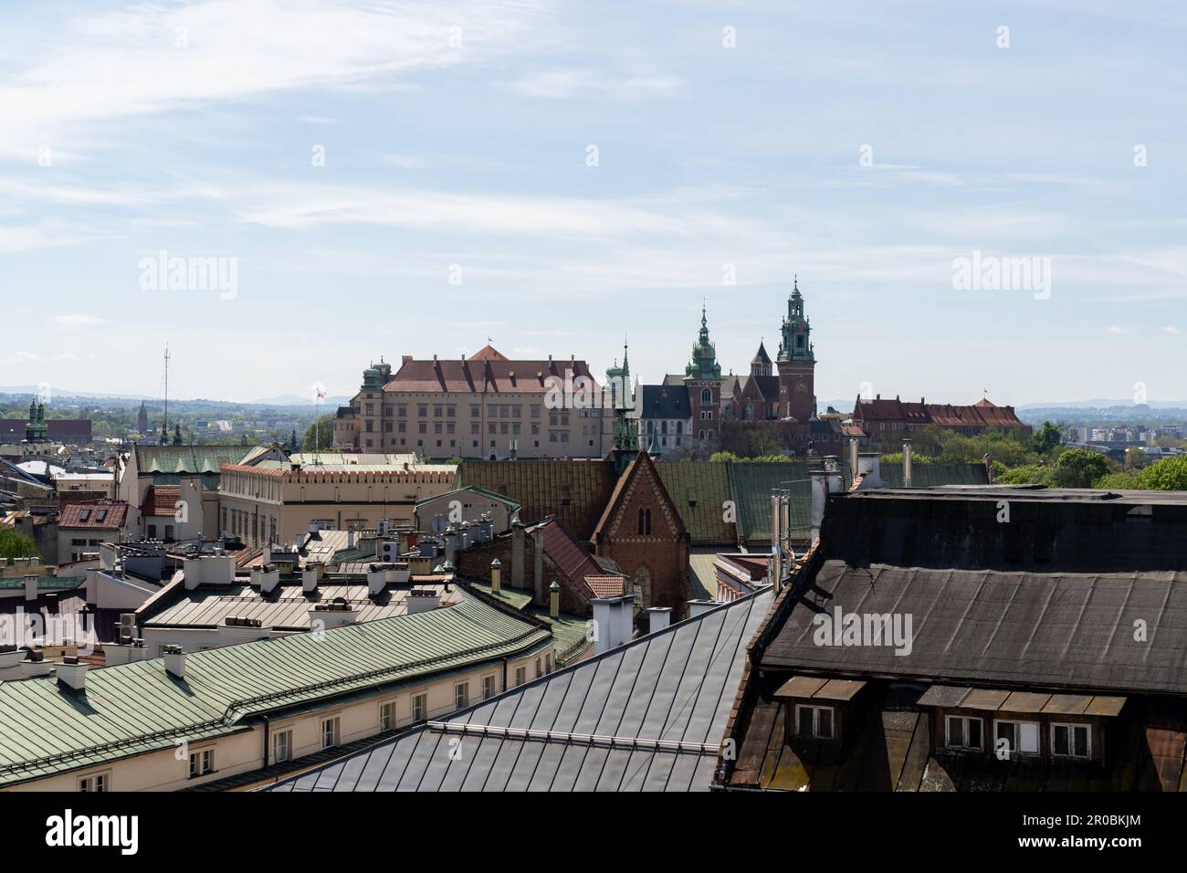 Aerial view of Kraków, Poland. Tenement houses of Cracow old town ...
