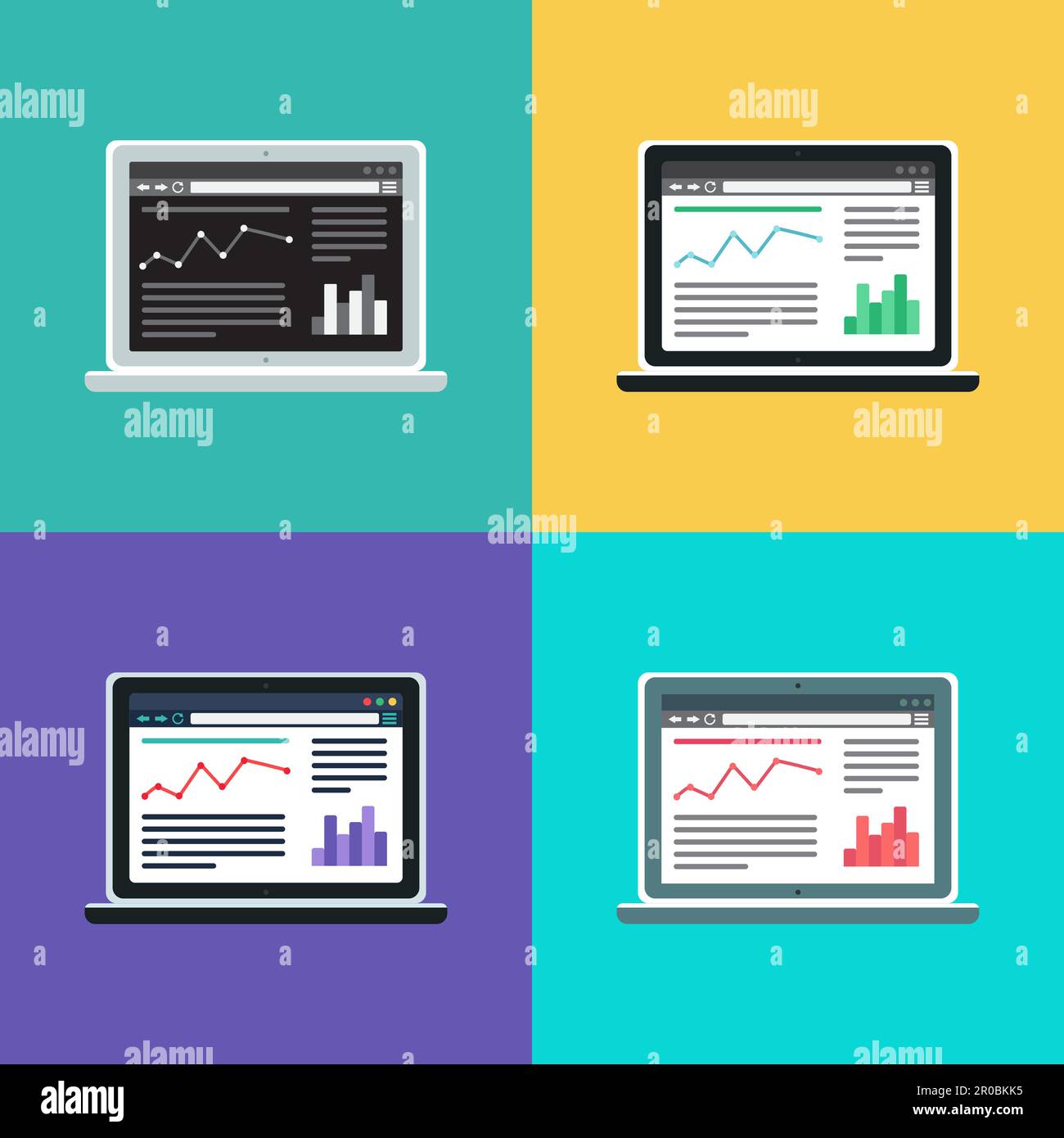Web Template and Elements for site of blog and infographics on computer ...