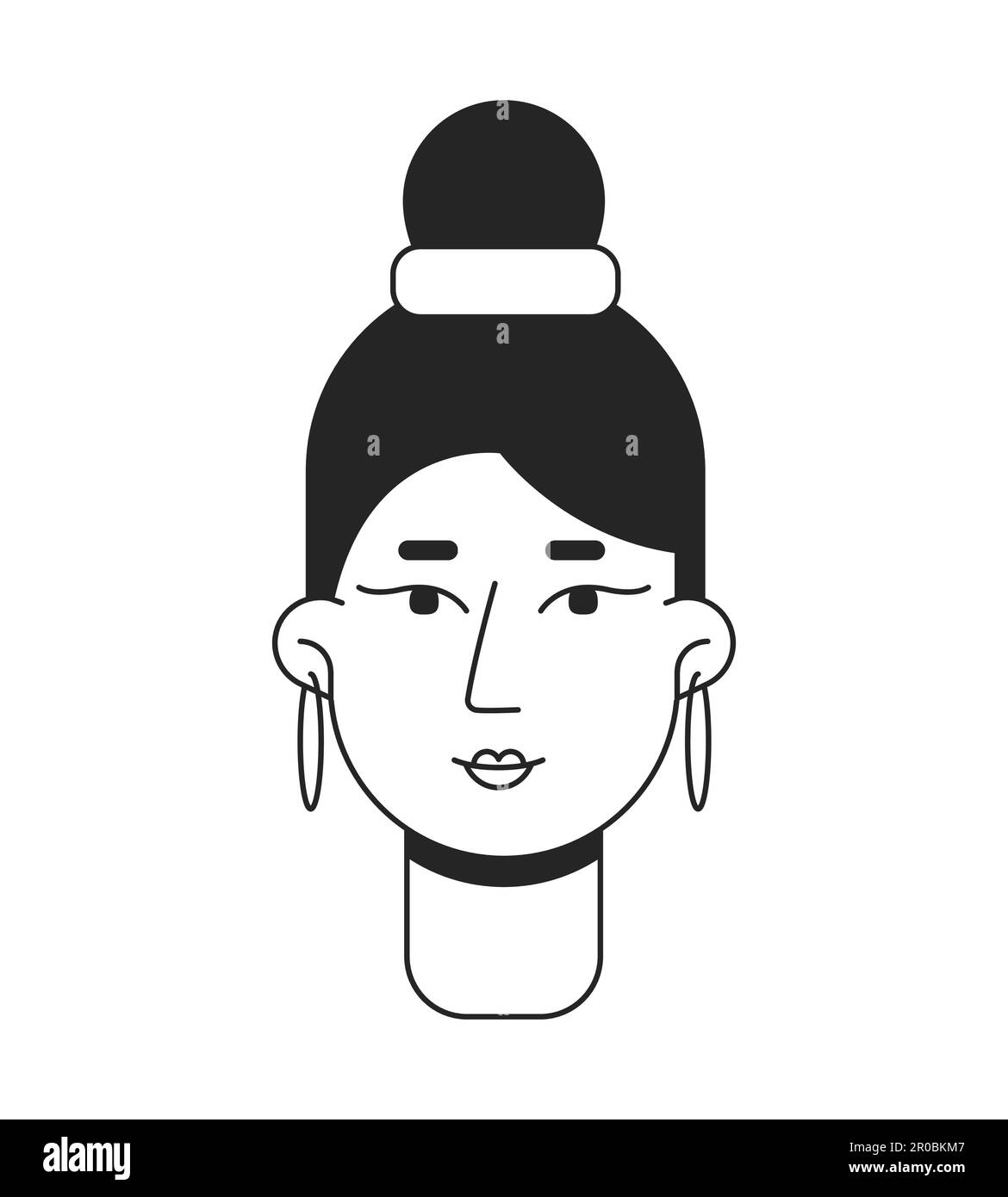 Front view woman with hoops and indian style high bun monochrome flat ... Front view woman with hoops and indian style high bun monochrome flat ...
