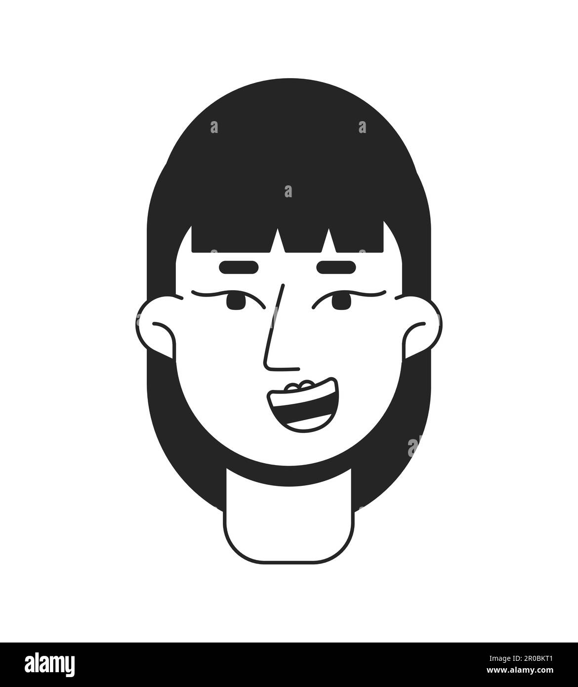 Nice Girl Looking Forward With Smile Monochrome Flat Linear Character