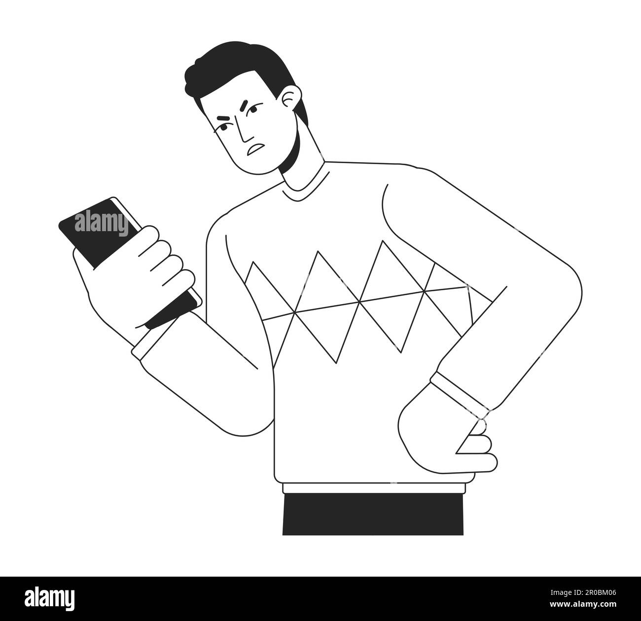 Angry caller looking at phone bw vector spot illustration Stock Vector ...