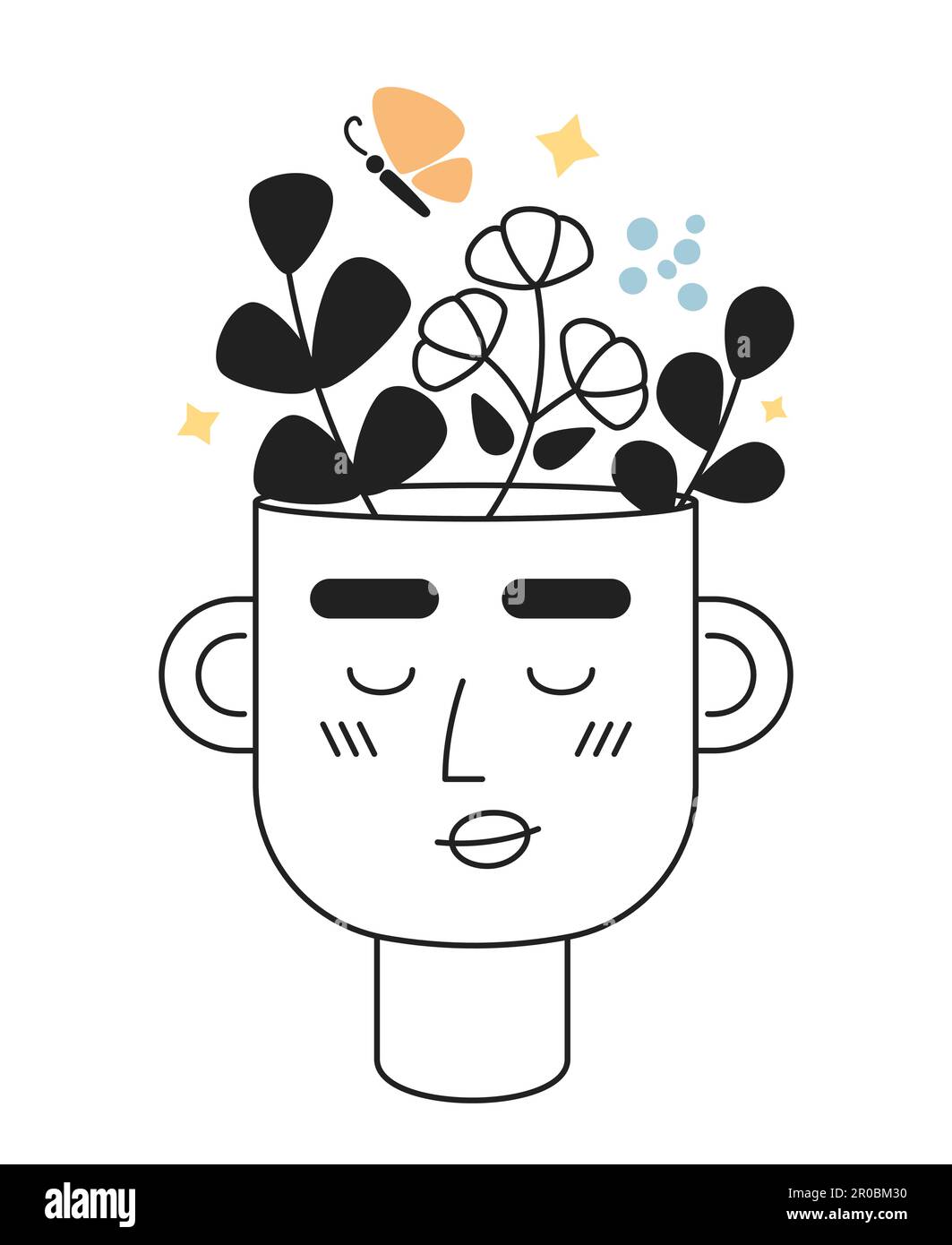 Think happy thoughts monochrome concept vector spot illustration Stock ...
