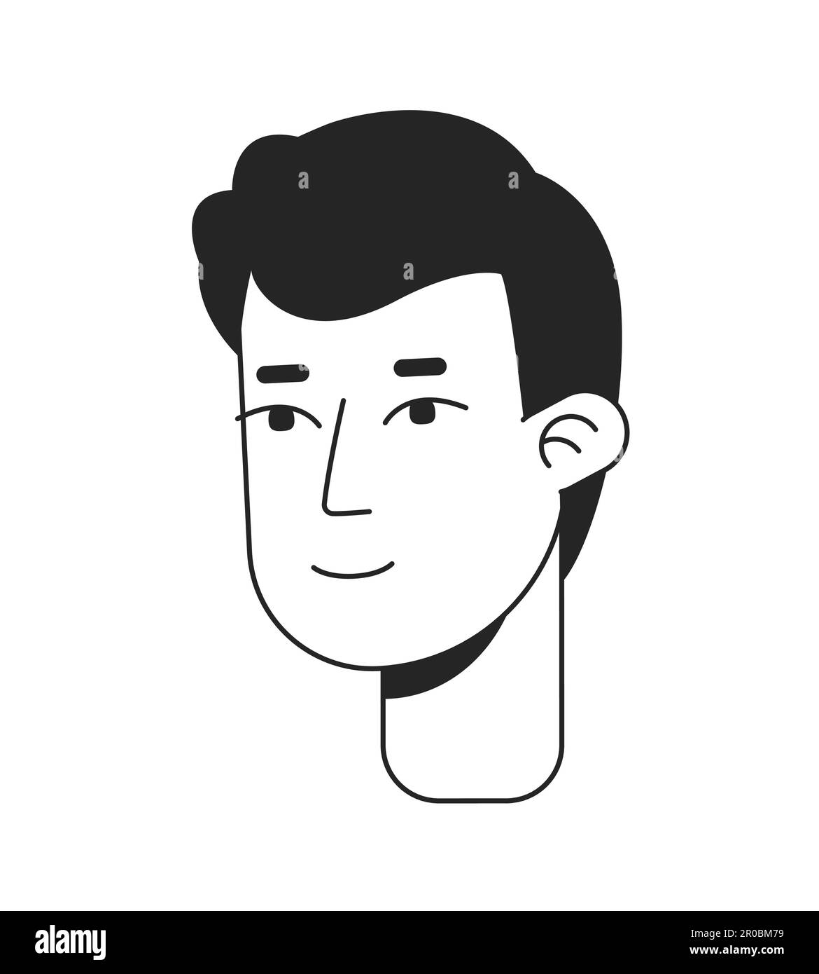 Handsome Young Man With Peaceful Smile Monochrome Flat Linear Character