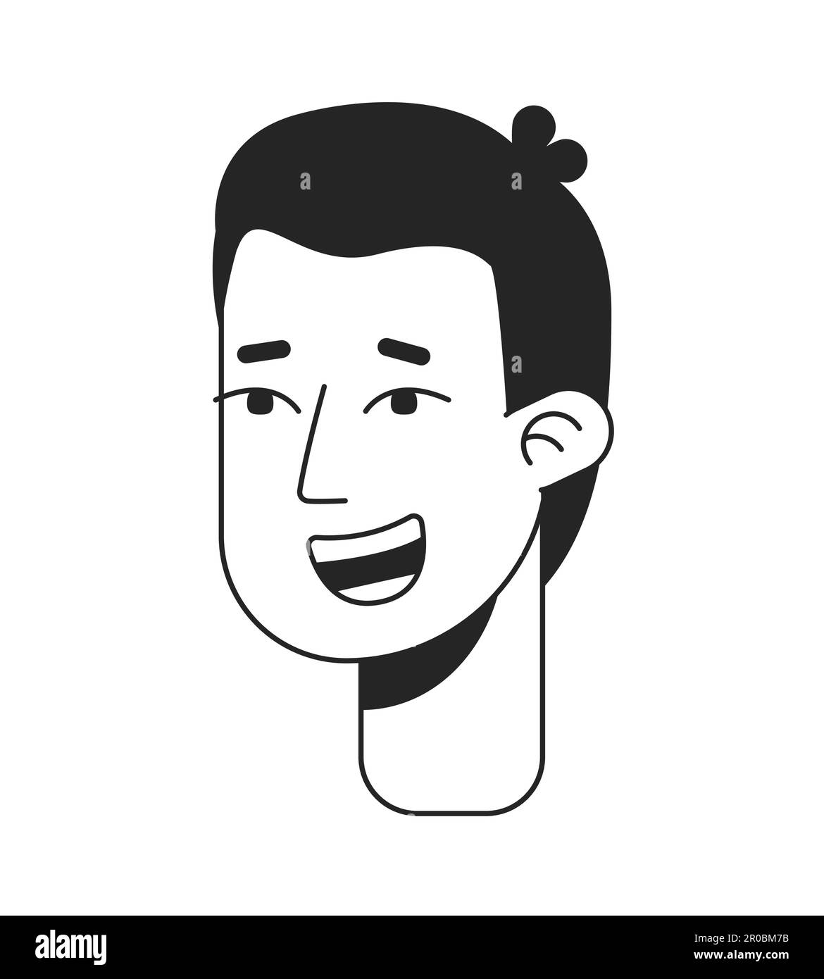 Extremely Overjoyed Young Man Monochrome Flat Linear Character Head