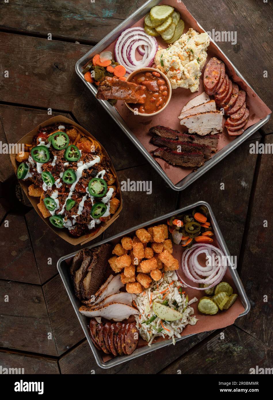 Tabletop Scene of Texas BBQ and Sides Stock Photo - Alamy