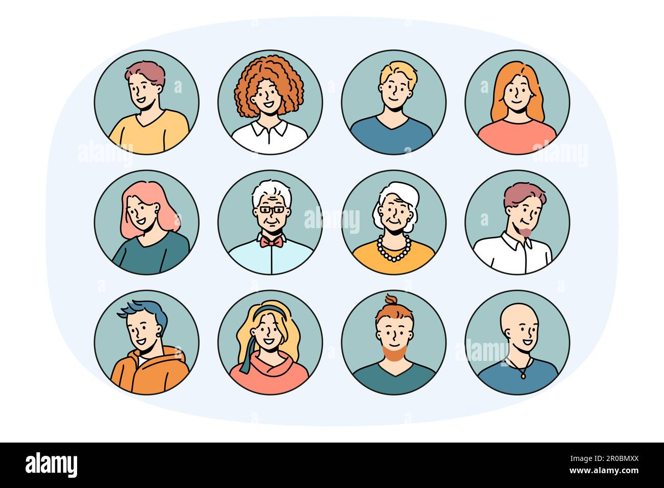 Set of headshot avatars of people of different ages and genders. Head ...