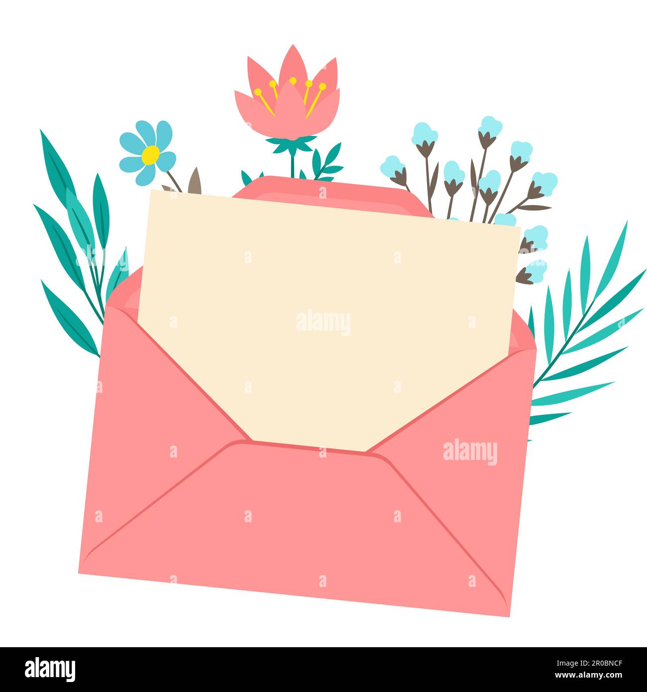 Letter in envelope with flowers. Romantic template with floral decor ...