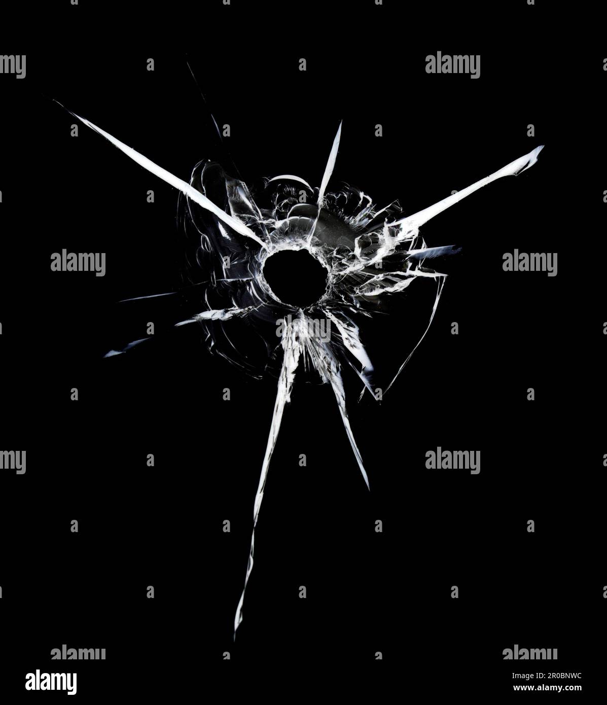 Broken glass, shot crack texture through bullet window. Abstraction ...