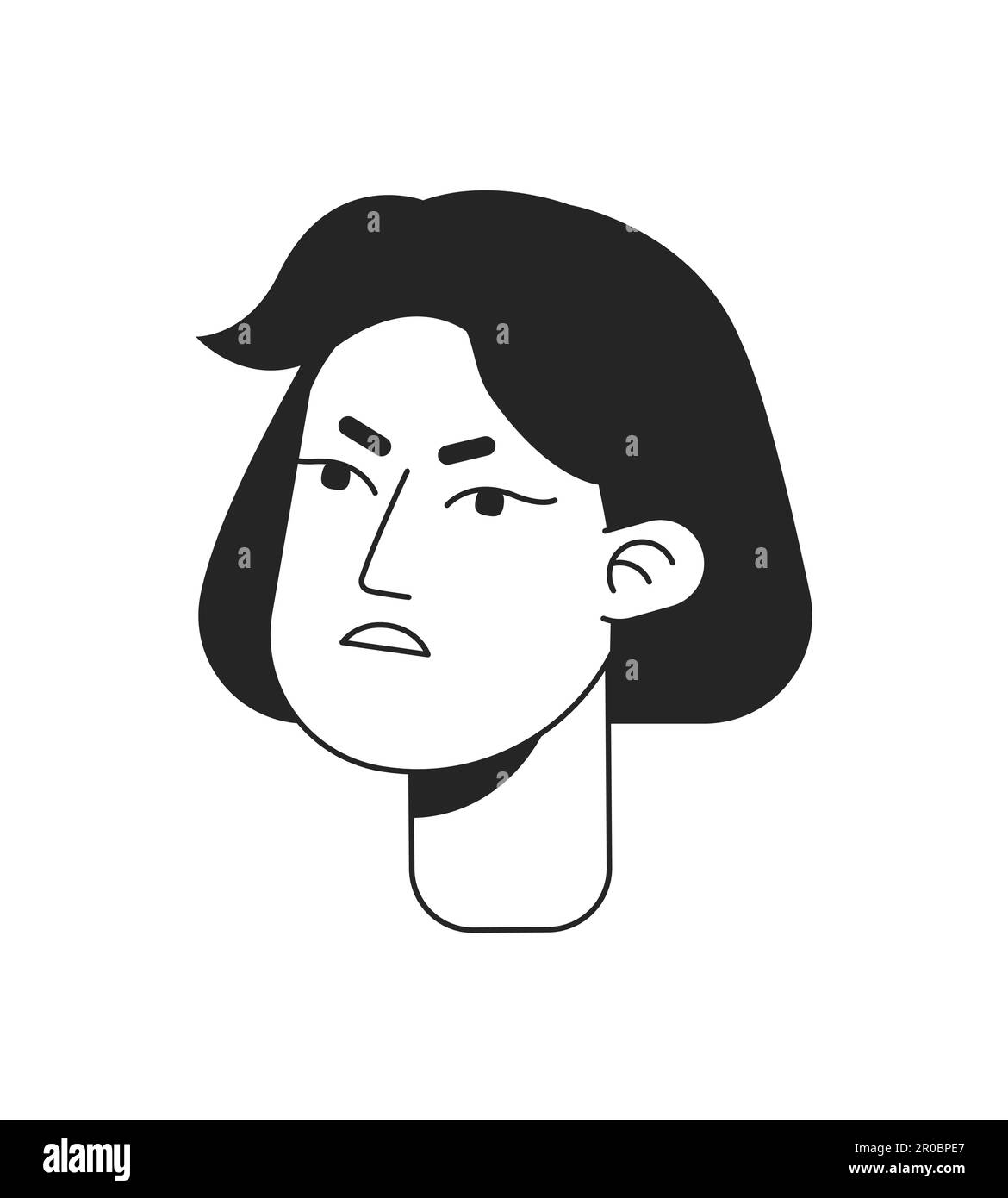 Angry lady in irritated mood monochrome flat linear character head ...
