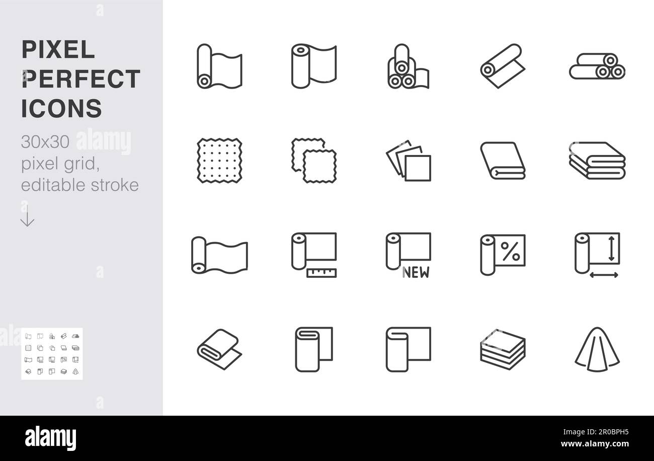 Fabric textile line icon set. Tissue, measurement, towel, spool ...