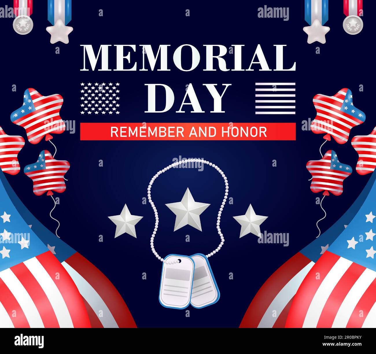 Memorial Day - Remember and honor with 3d vector elements of the United ...