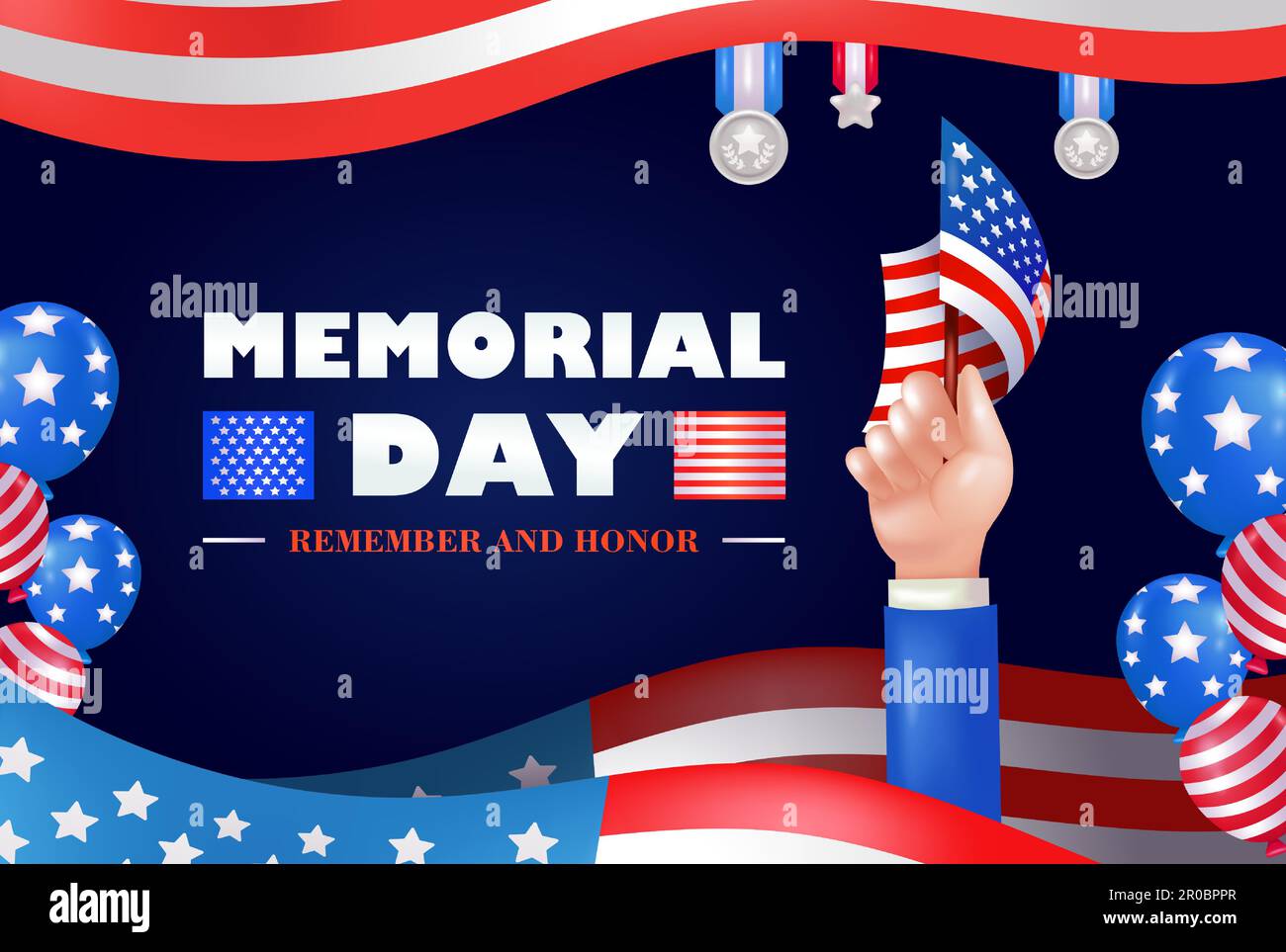 Memorial Day - Remember and honor with United States Flag 3d vector ...