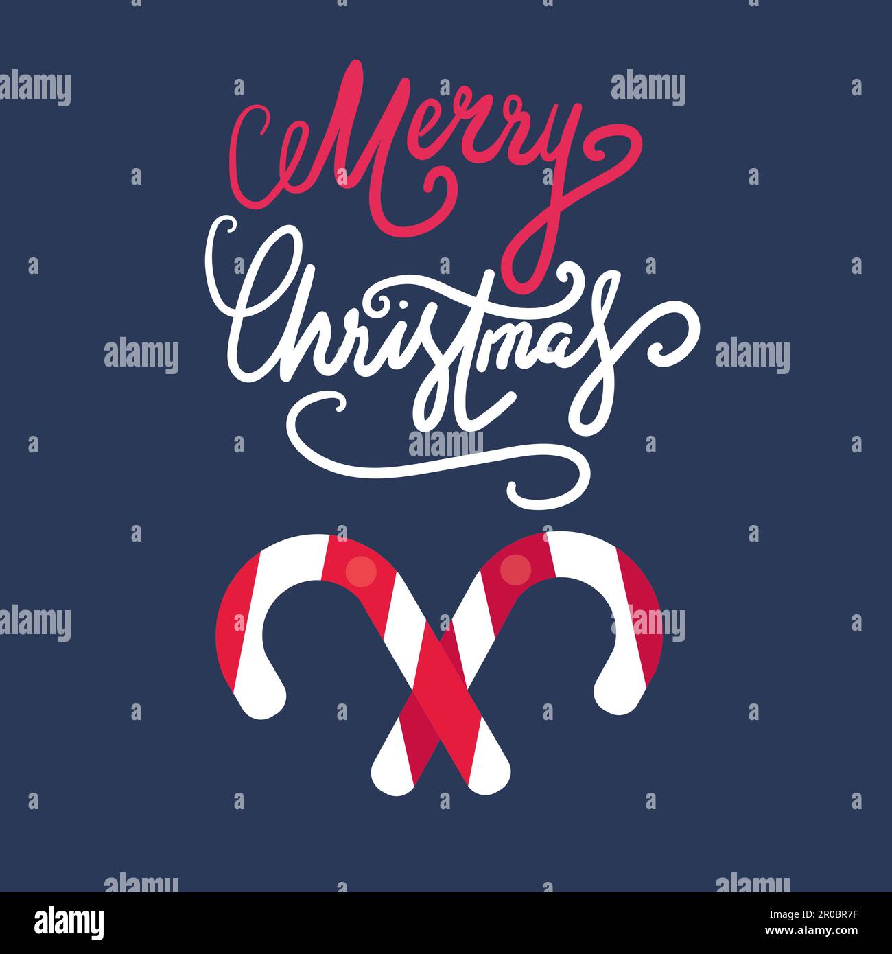 Merry Christmas Hand Drawn Lettering with caramel stick illustration ...