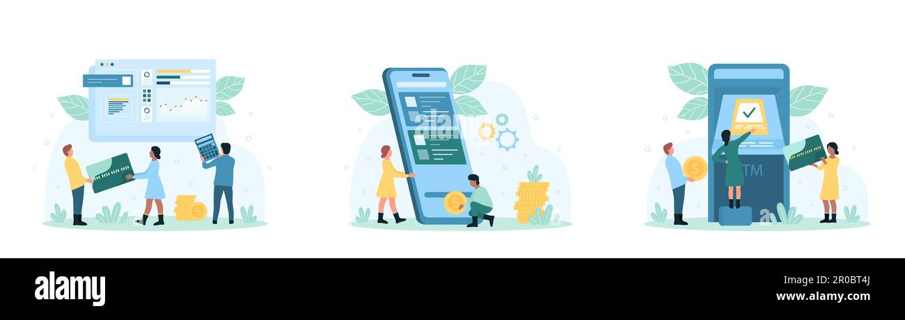 Credit card management, online payment set vector illustration. Cartoon ...