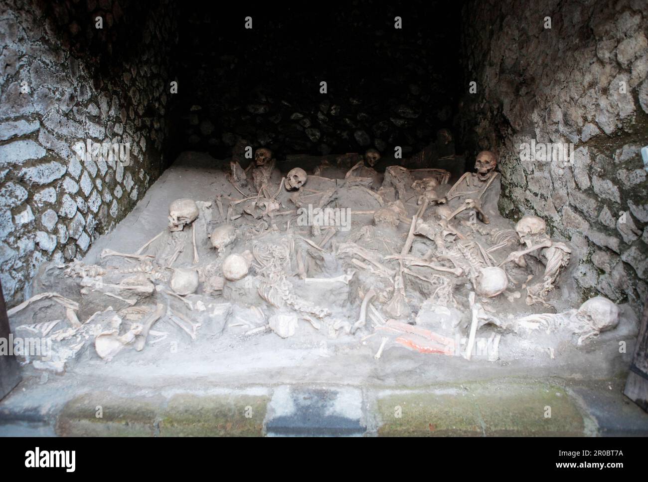 Skeletal remains at The Roman Town of Herculaneum, covered by the ...