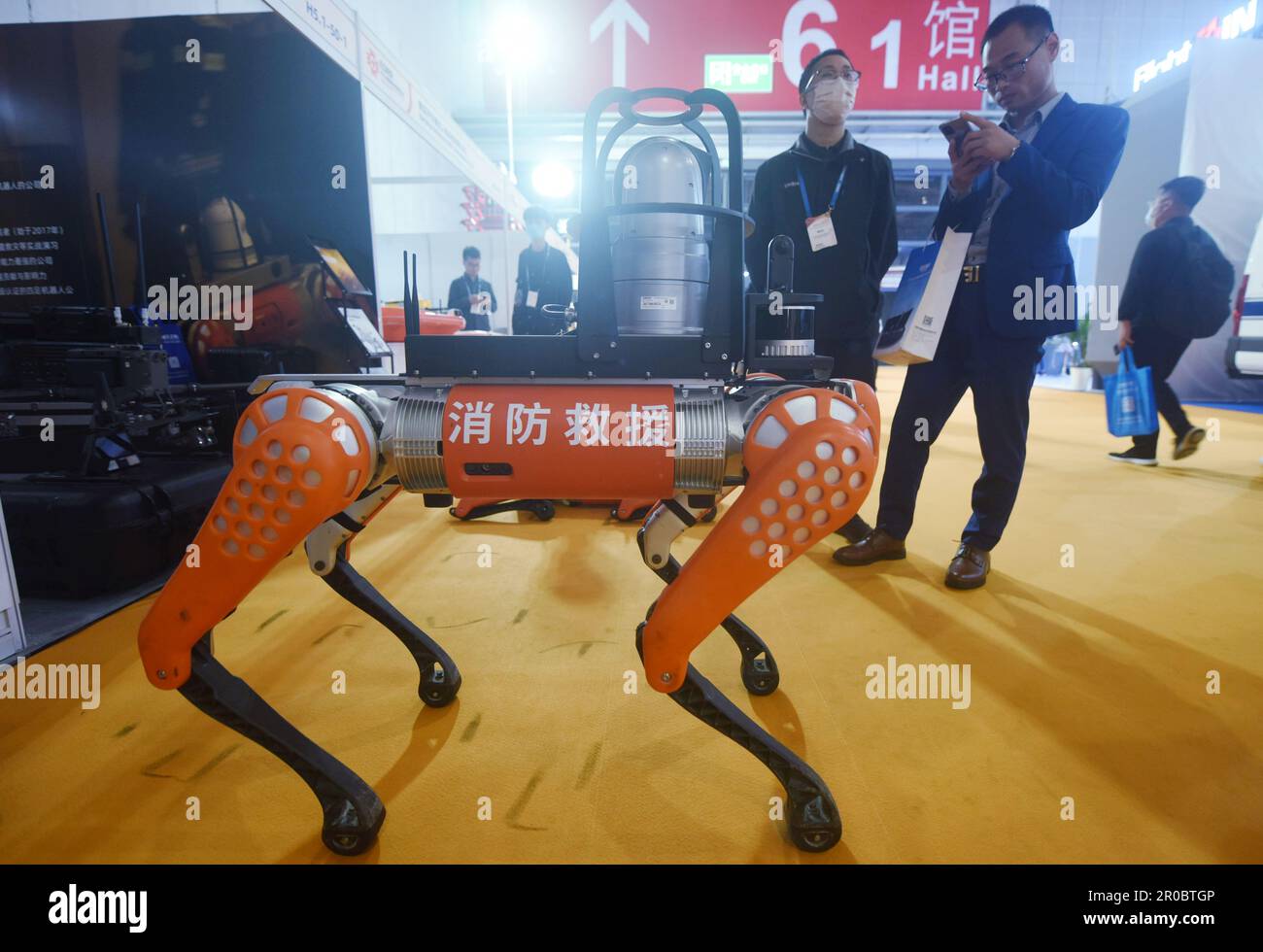 SHANGHAI, CHINA - MAY 8, 2023 - Visitors visit a fire rescue "robot dog ...