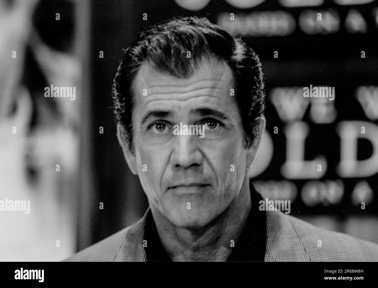 black and white portraits of Australian actor Mel Gibson at a Press ...