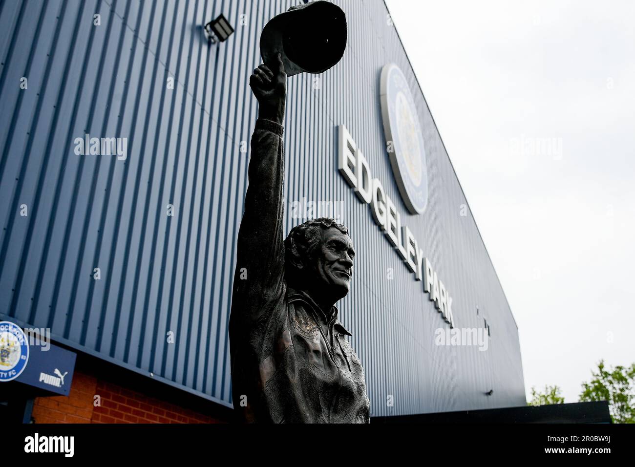 Statue of former manager Danny Bergara at Edgeley Park before the Sky ...