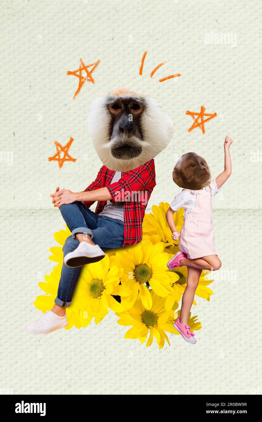 Vertical composite design image collage head chimpanzee parent sitting ...