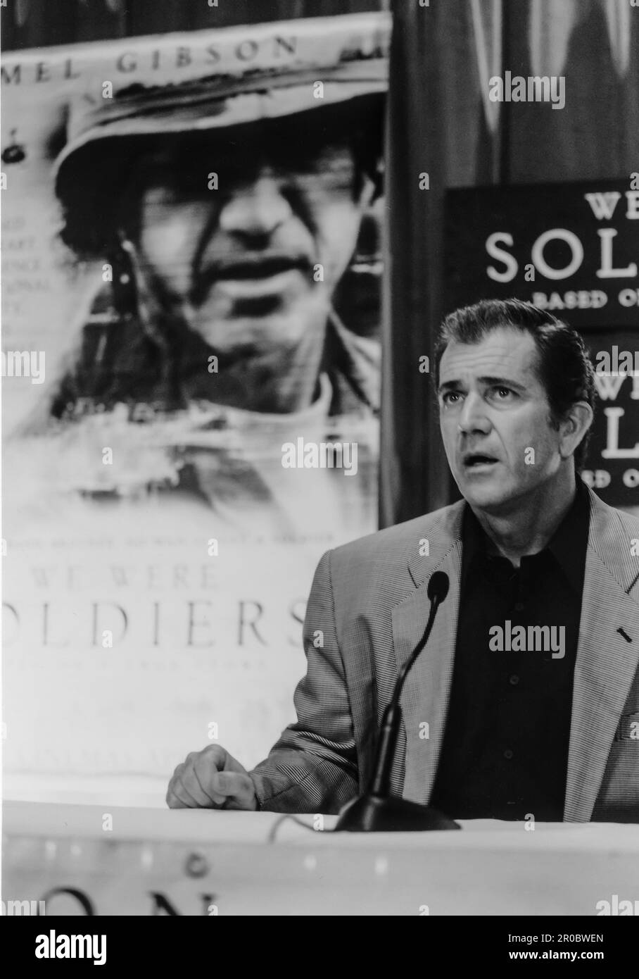 black and white portraits of Australian actor Mel Gibson at a Press ...