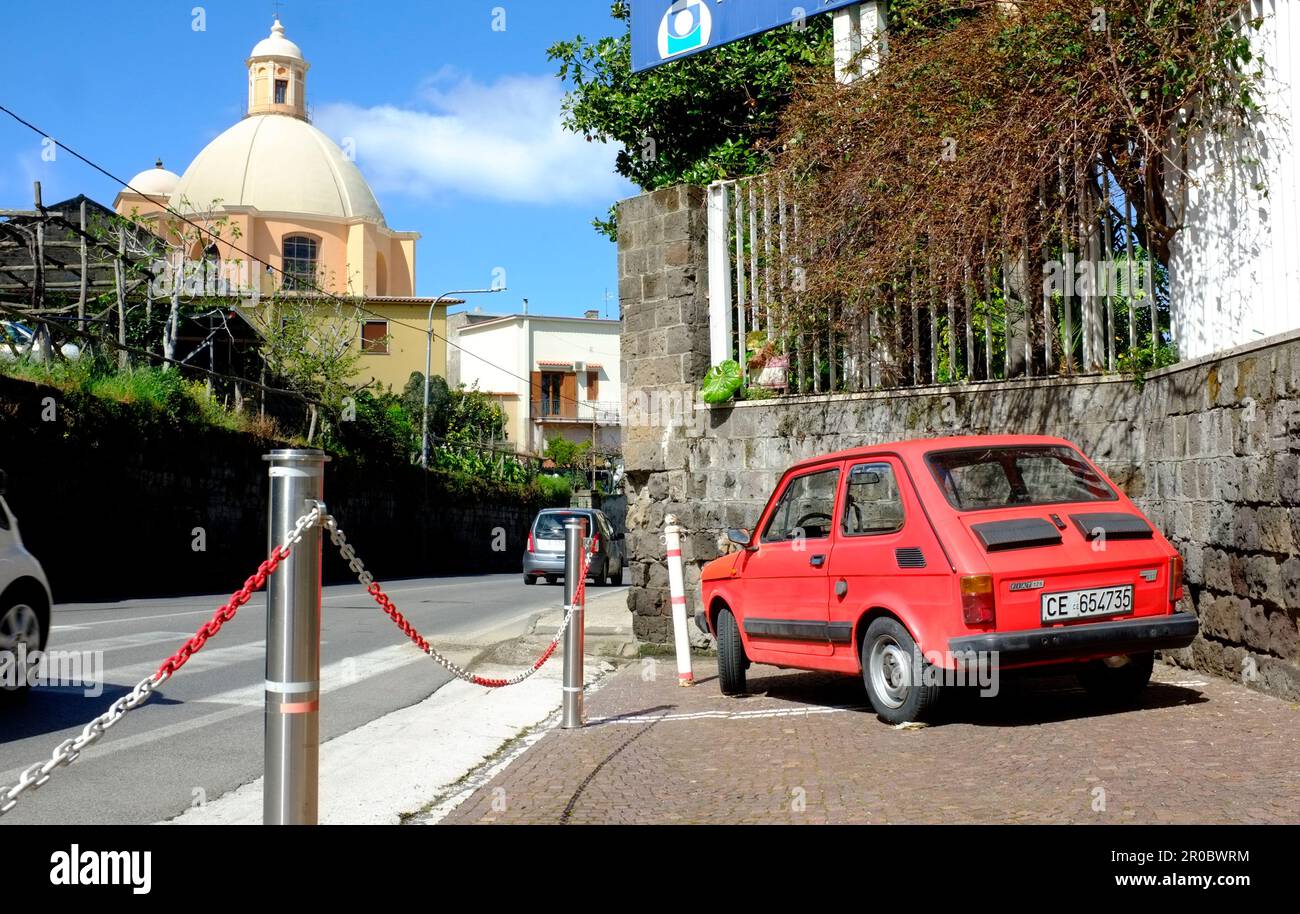 A Fiat 650 and the Chiesa di San Marco Evangelista in the Small town of ...