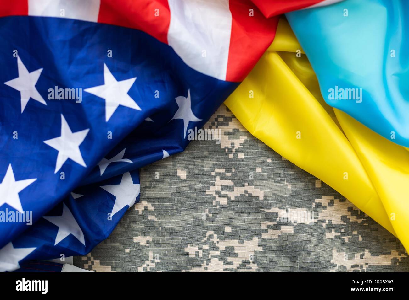 US flag together with Ukrainian flag in a single picture, flags ...