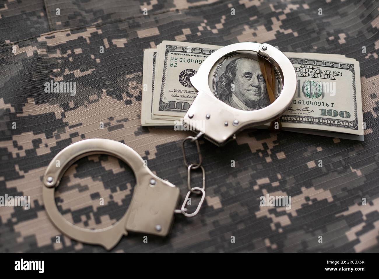 military uniform and handcuffs, money. War criminal, criminal liability ...