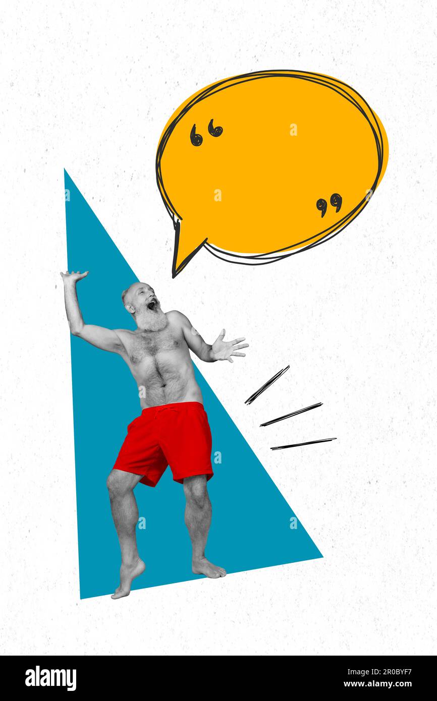 Photo collage artwork of excited cool guy announcing empty space ...