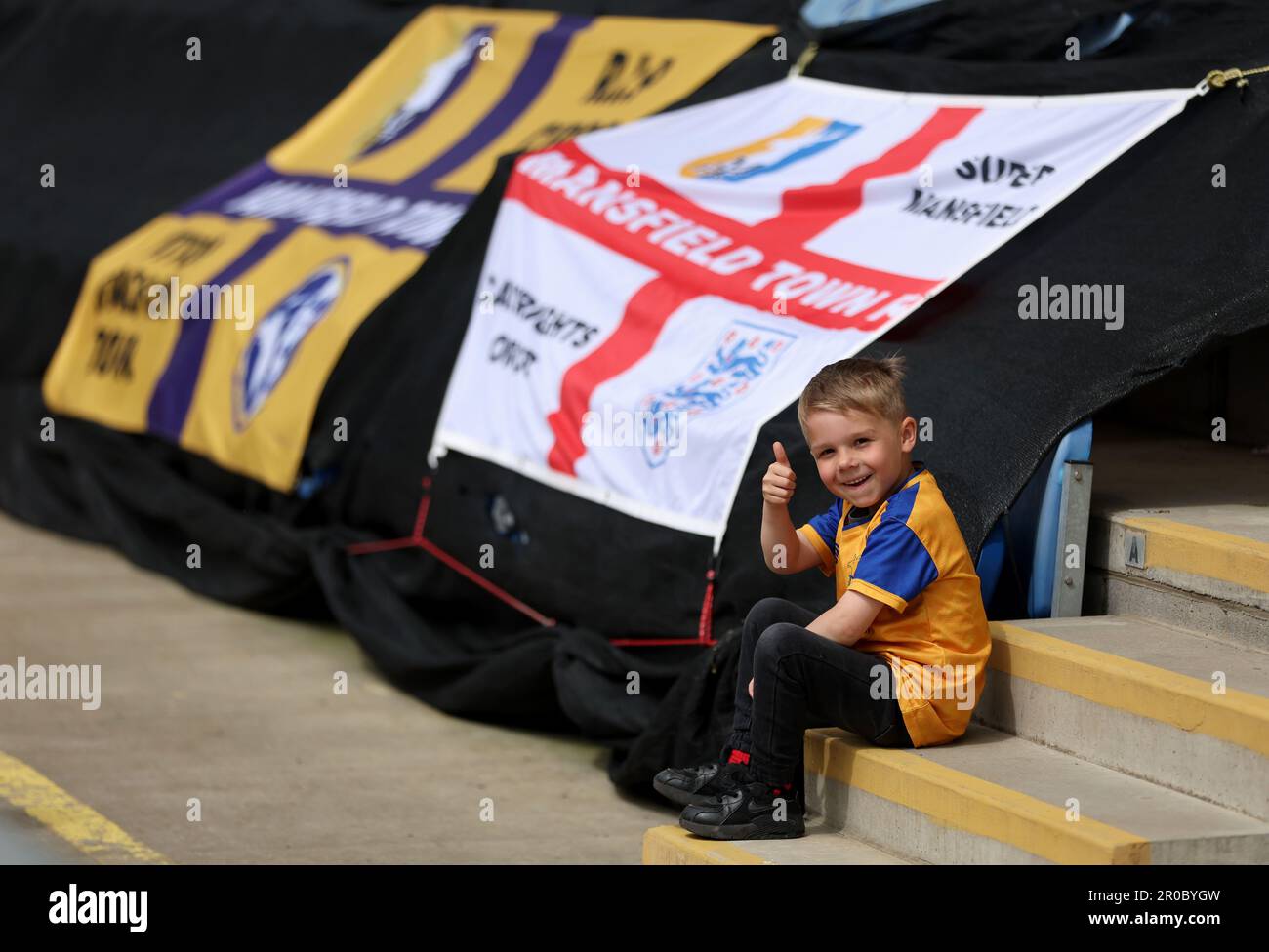 A young Mansfield Town fan gives a thumbs up before the Sky Bet League ...