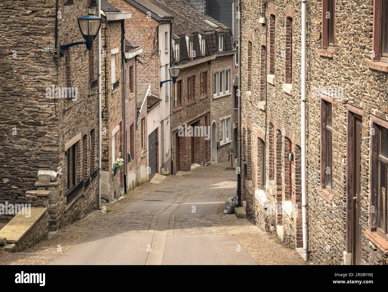 Old picturesque street in the city of La Roche en Ardenne, a popular ...