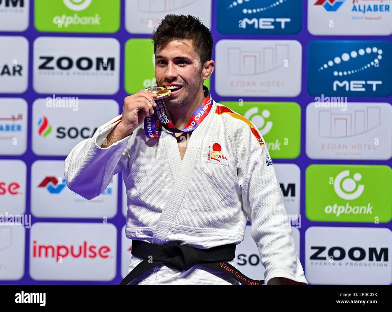 Doha. 7th May, 2023. Gold medalist Francisco Garrigos of Spain poses on the podium after the men ...