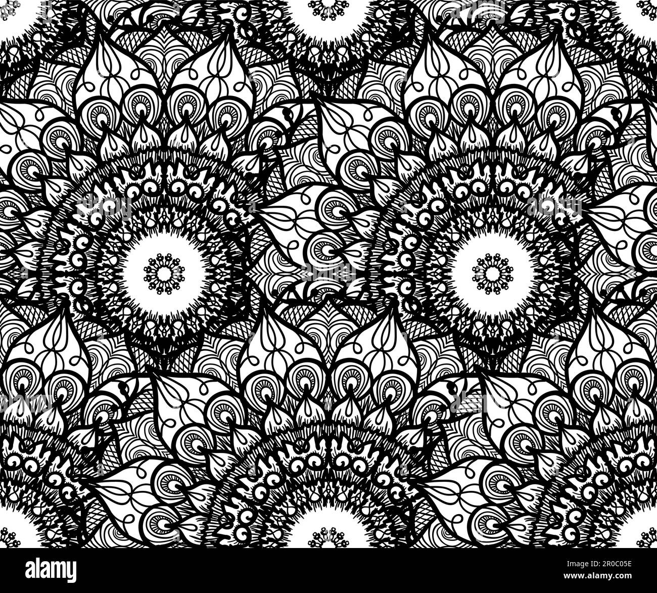 Hand drawn Black White Mandala Seamless Pattern. Arabic, indian, turkish and ottoman culture ...
