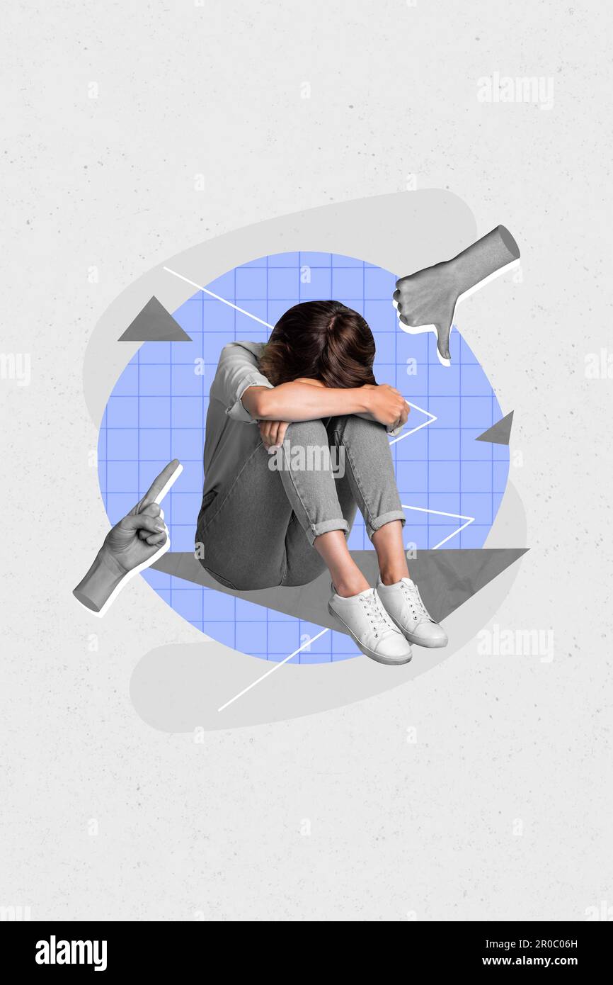 Collage artwork graphics picture of stressed depressed lady crying ...