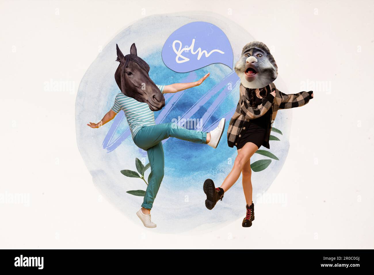 Photo collage artwork minimal picture of funny freak guys having fun ...