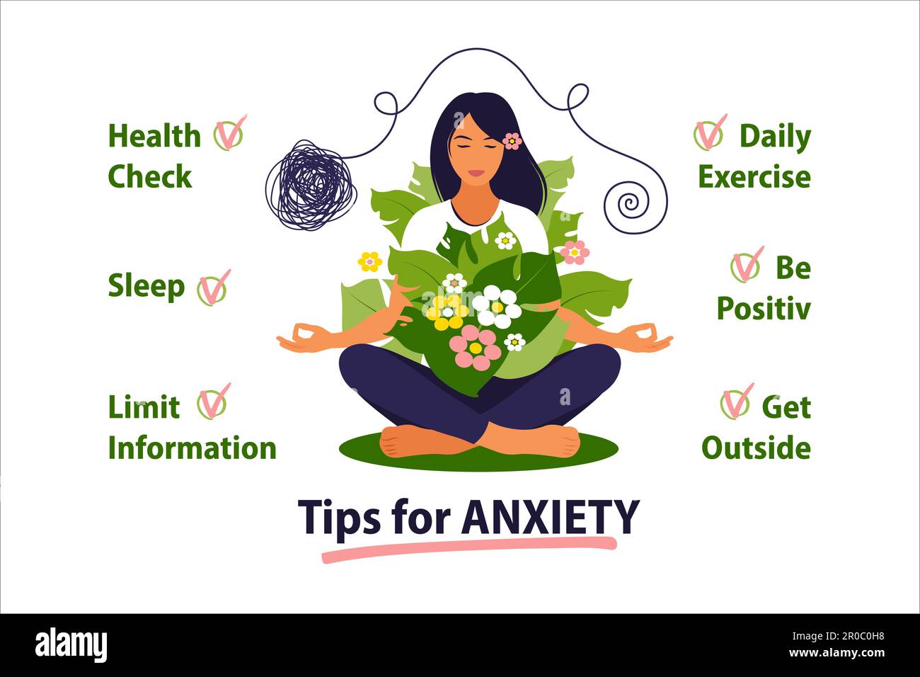 Tips for anxiety management. Self care concept. Happy woman love ...