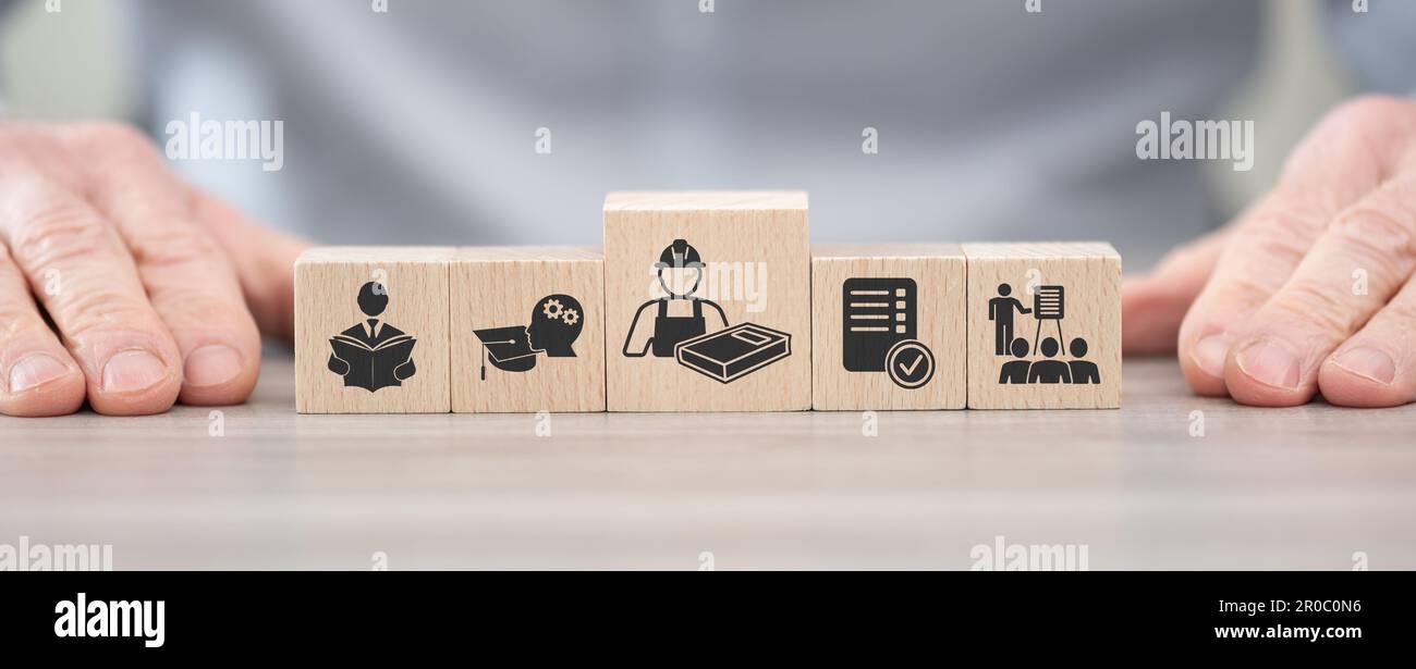 Wooden blocks with symbol of continuing education concept Stock Photo ...