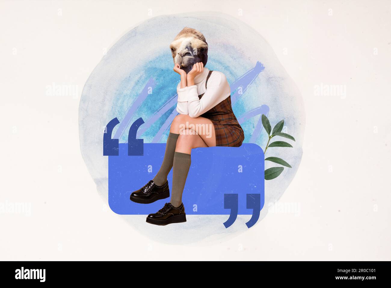 Composite collage portrait of minded girl camel head think contemplate ...