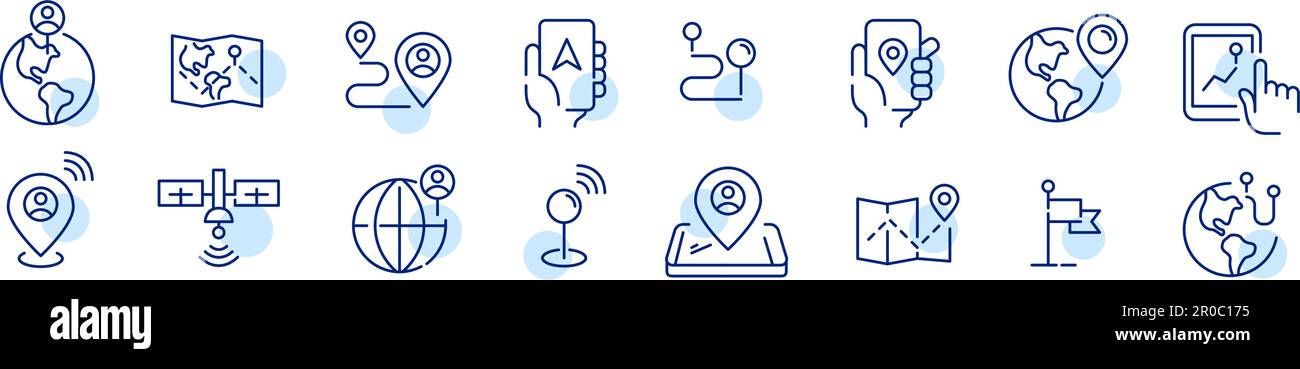 Location map pointer, gps tracker, direction and navigation icons. Pixel perfect, editable ...