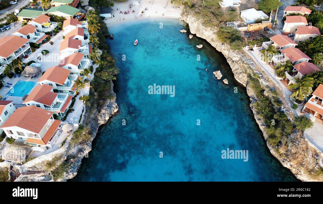 An aerial shot of the Playa Lagun beach in Curacao Stock Photo - Alamy