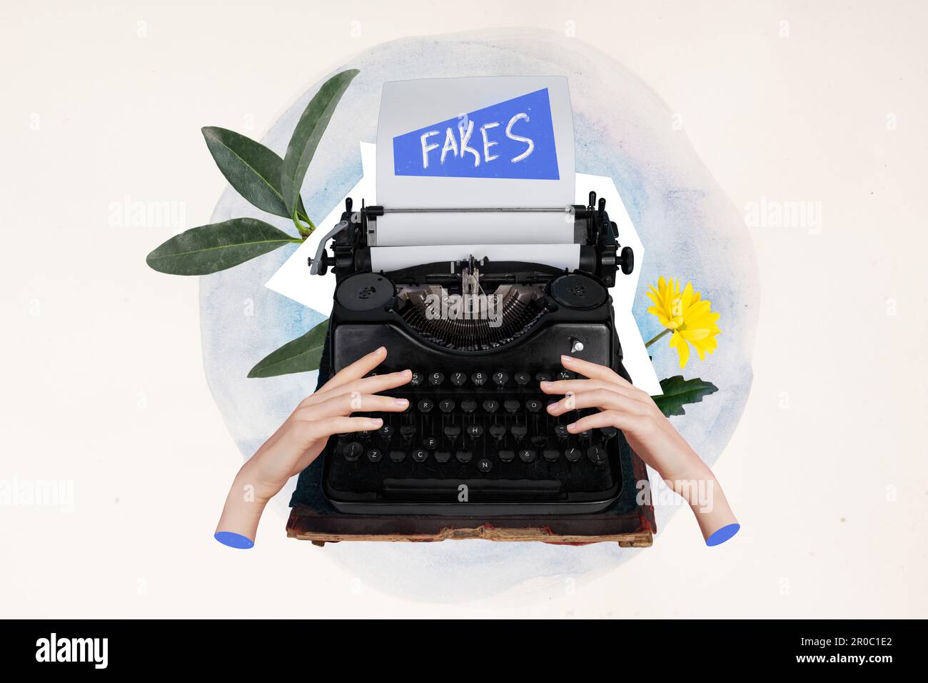 Creative abstract template graphics collage image of arms typewriter ...