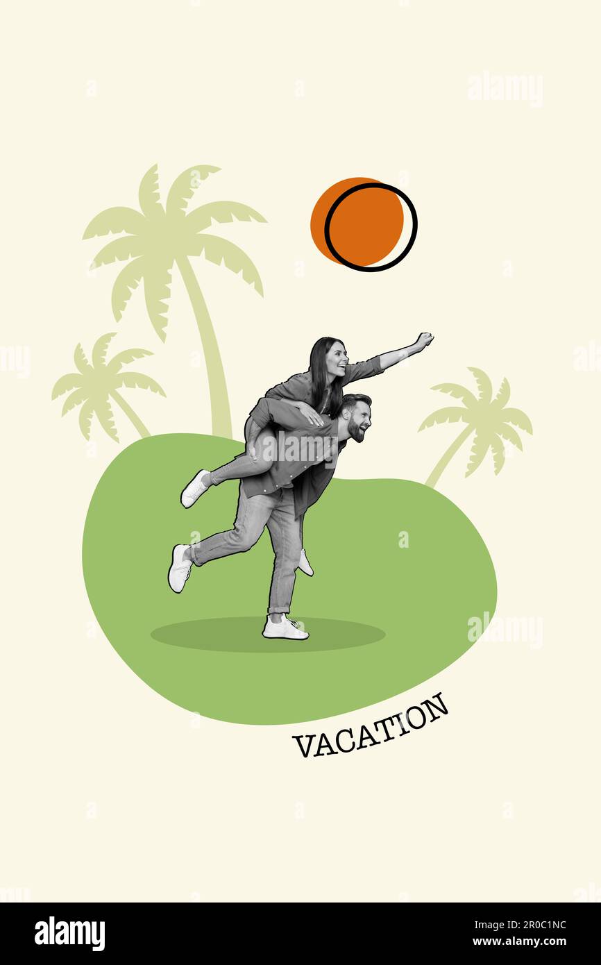 Artwork pop sketch poster collage of positive people running beach ...