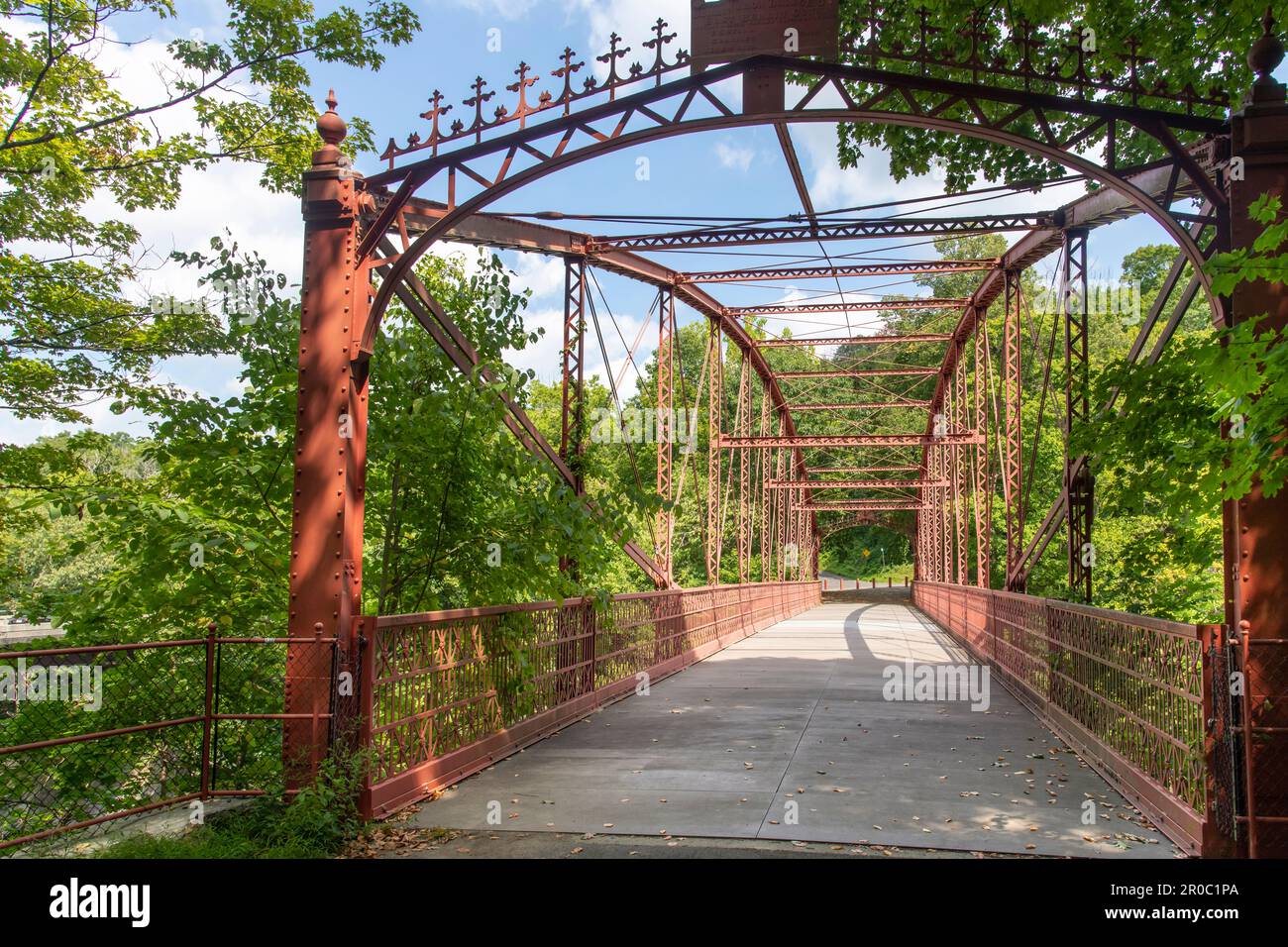 New Milford, CT, USA-August 2022; View over the wrought-iron Lover's ...