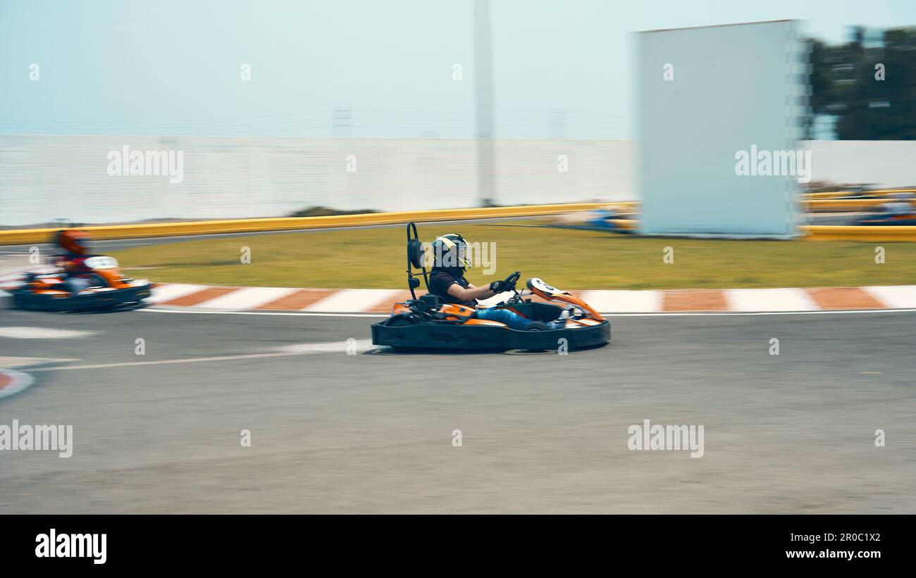 LIMA, 2023. Kartodromo Racing Dakart, A driver in gear and helmet ...